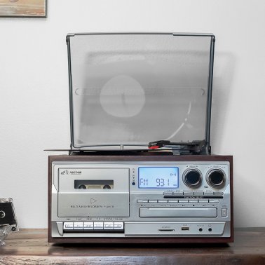 Victor® 10-Watt Cosmopolitan 3-Speed Belt-Drive Manual Turntable with ...