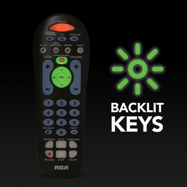 RCA 3-Device Backlit Big-Button Universal Remote, Black