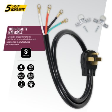 Certified Appliance Accessories® 4-Wire Eyelet 40-Amp Range Cord, 4ft